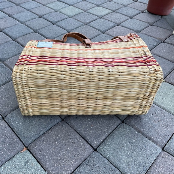 Blue Canoe | Bags | Nwt Large Rectangular Wicker Bag Two Leather Straps ...